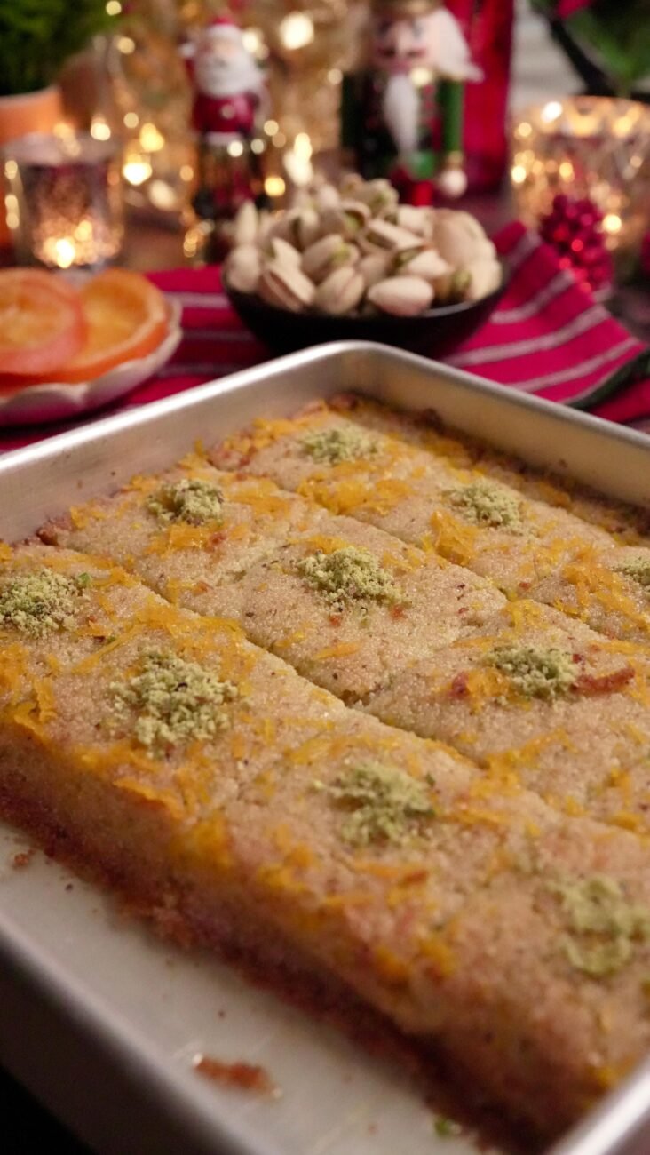 Orange Pista Basbousa Cake - Meghna Food Magic